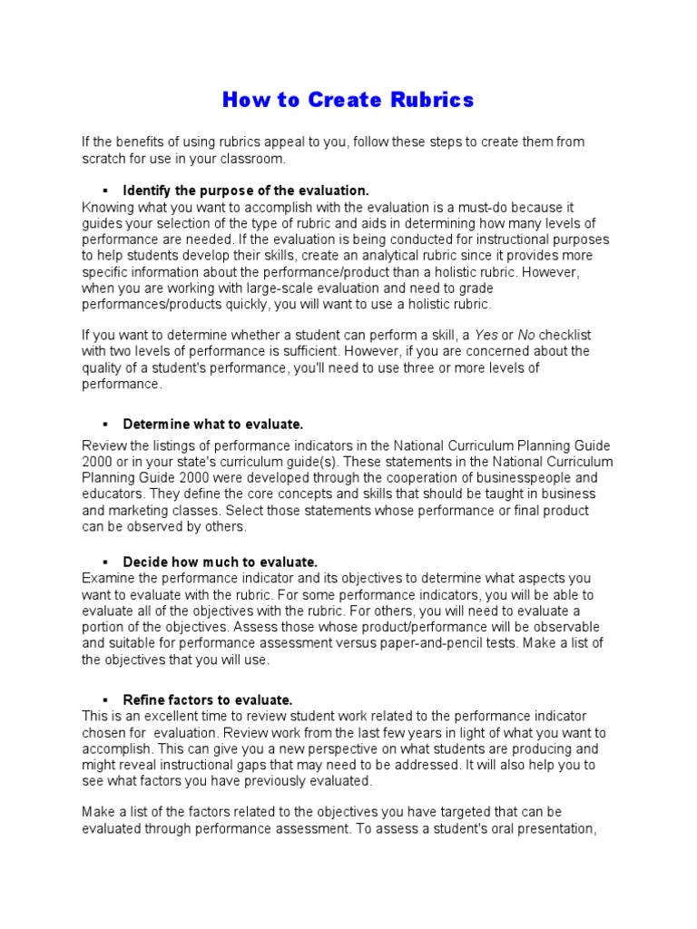 How To Create Rubrics | Download Free PDF | Rubric (Academic ...