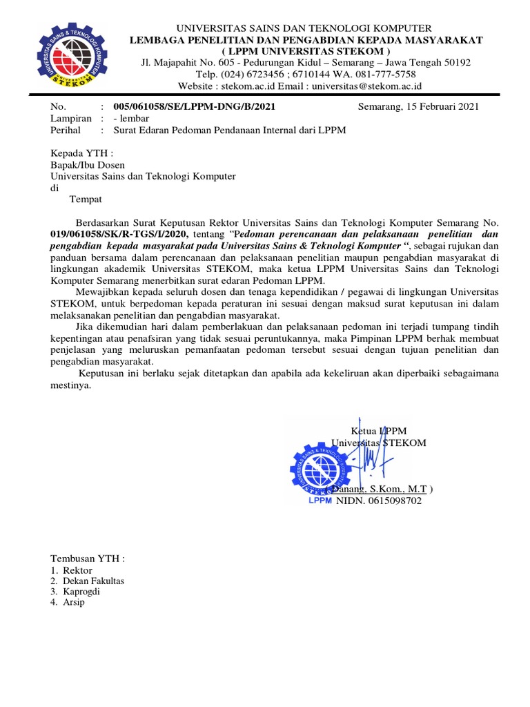 Surat Edaran Pedoman LPPM Penelitian 4pi | PDF