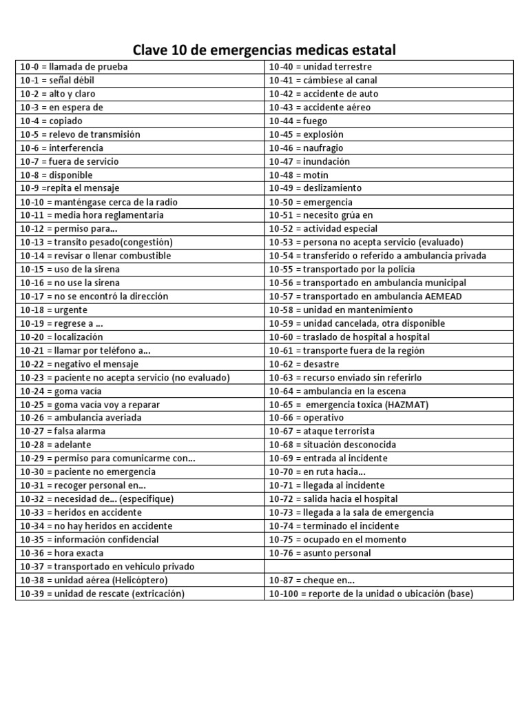 Clave 10 de Emergencias Medicas Estatal | PDF | Ambulancia | Servicios ...