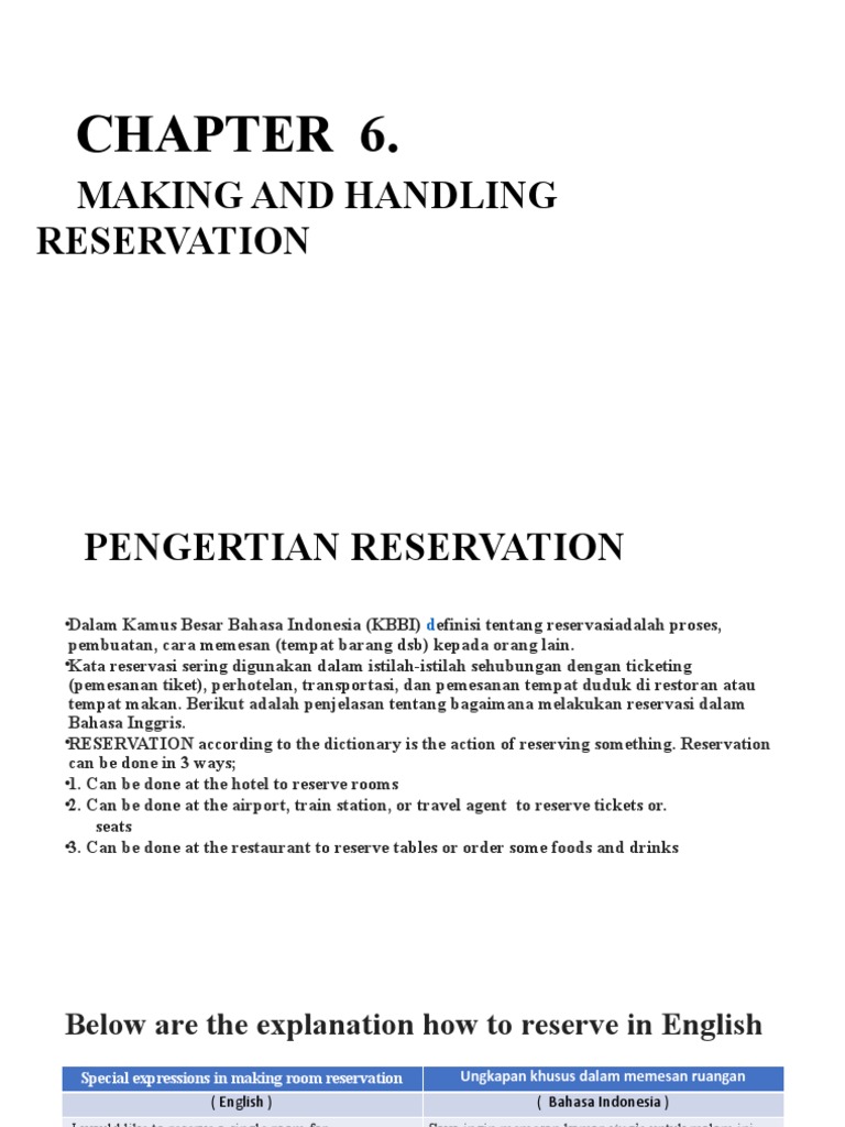 CHAPTER 6 Making and Handling Reservation-1 | PDF