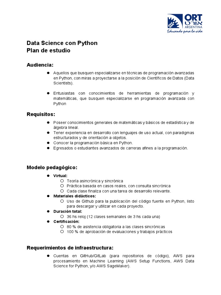 Data Science Con Python - Plan de Estudio | PDF | Aprendizaje ...