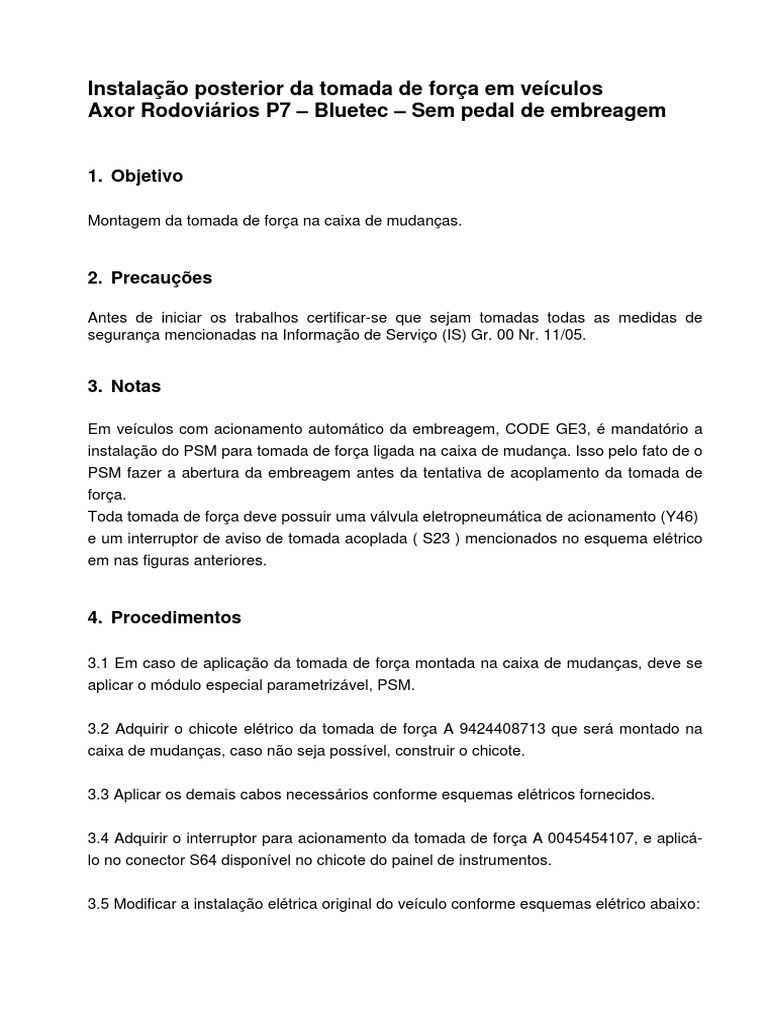 Tomada de Força Axor - Sem Pedal de Embreagem | PDF