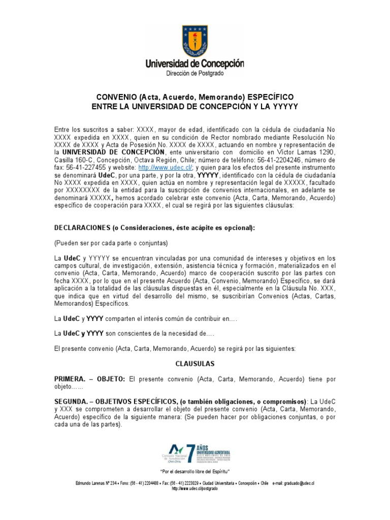Convenio Específico UdeC y YYYYY | PDF