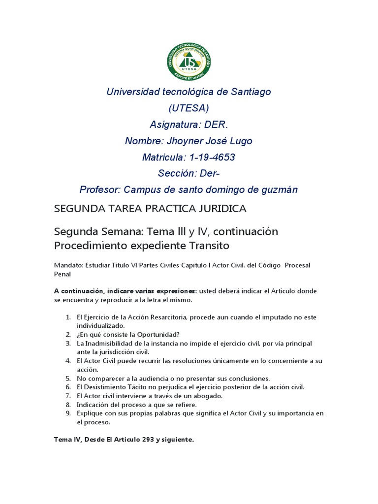 Tarea Práctica Jurídica UTESA | PDF