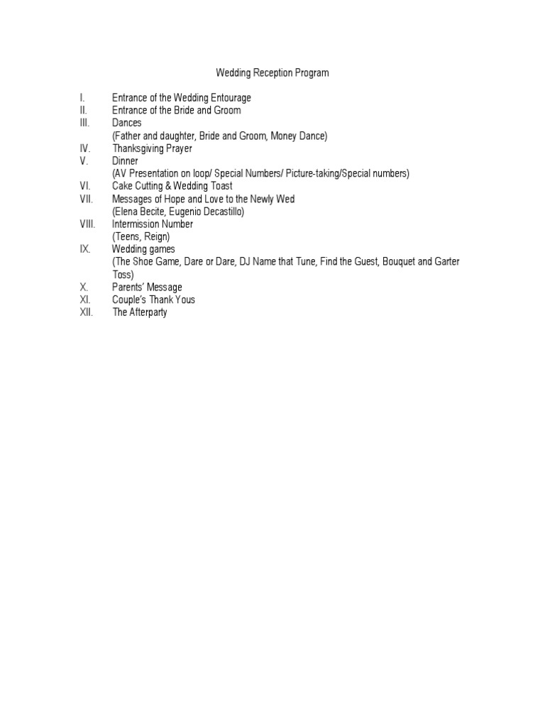 Draft For Wedding Reception Program | PDF