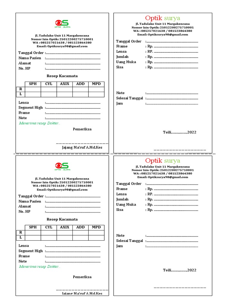 Kuitansi Optik Buana New | PDF