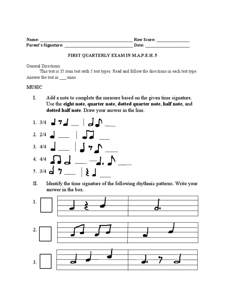 Dotted Half Note. Draw Your Answer in The Line | PDF | Test (Assessment ...