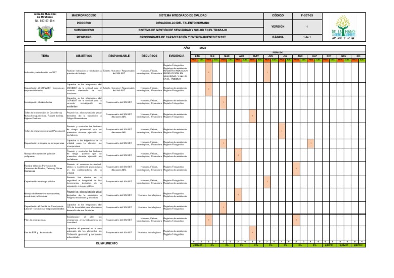 F-sst-25 2022 Cronograma de Capacitación y Entrenamiento en SST | PDF | Ciencias de la Salud