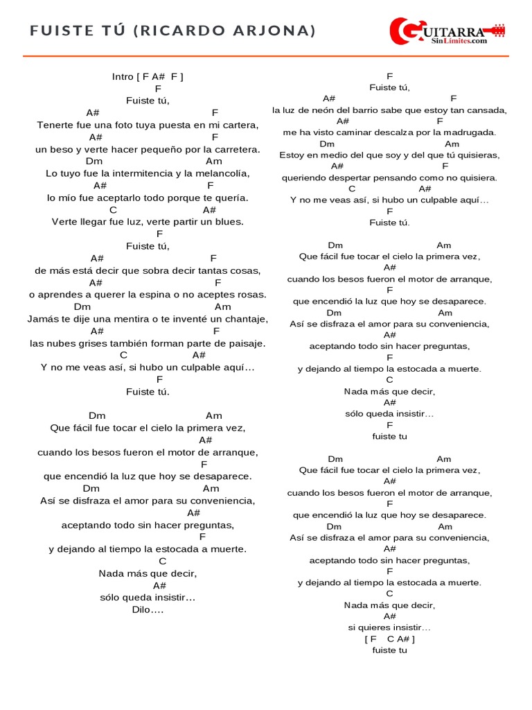 Fuiste Tú Acordes Ricardo Arjona | PDF