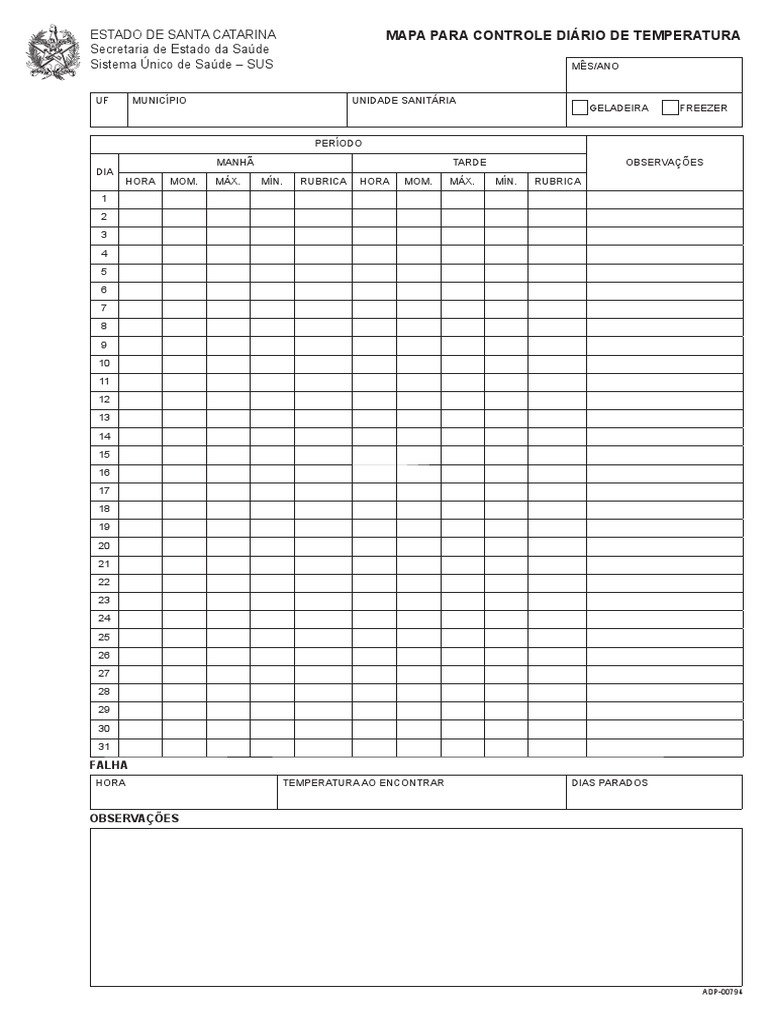 Mapa Controle Diário de Temperatura | PDF