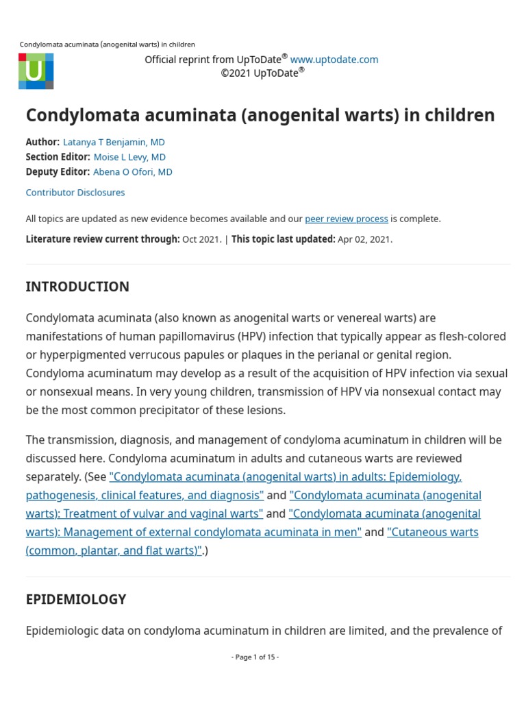 Condylomata Acuminata (Anogenital Warts) in Children | PDF | Sexually ...