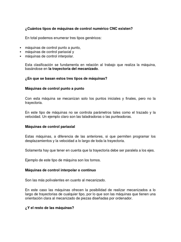 Los tres tipos de máquinas de control numérico CNC y sus características | PDF | Control ...