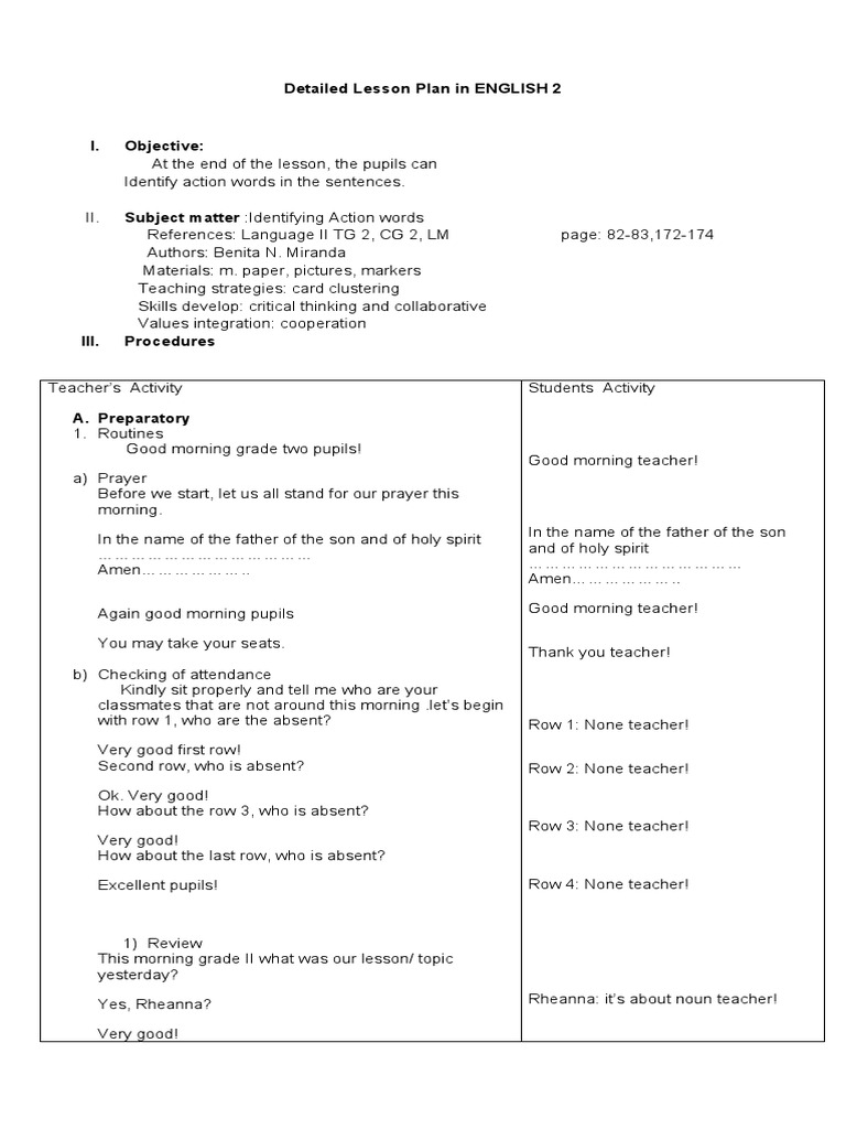 4a's DETAILED SAMPLE LESSON PLAN | PDF | Lesson Plan | Cognitive Science
