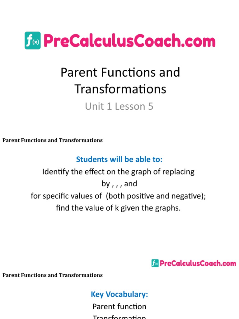 Parent Functions and Their Transformations | PDF | Function ...