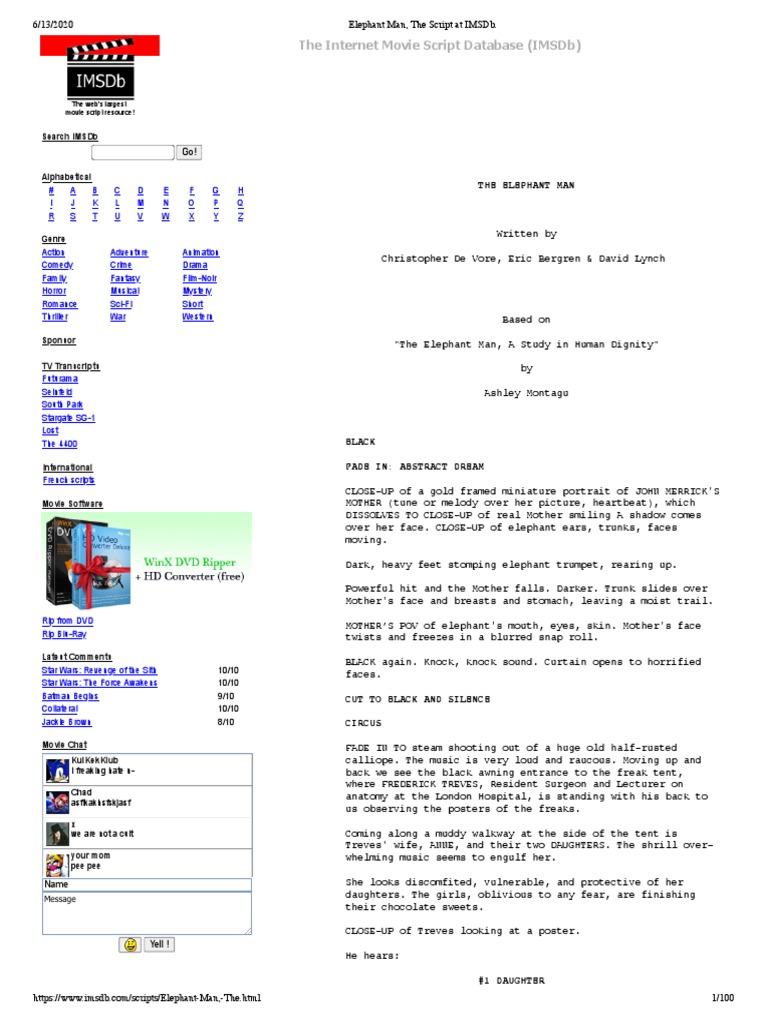 Elephant Man, The Script at IMSDb | PDF
