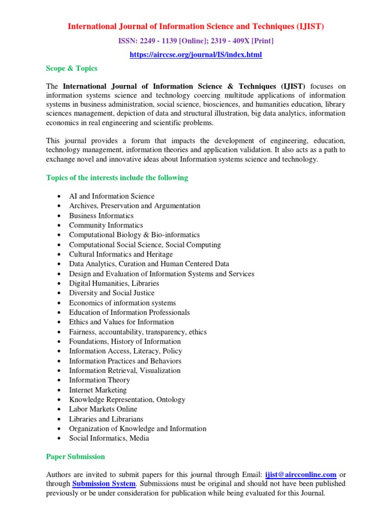 Call For Paper - International Journal of Information Science ...