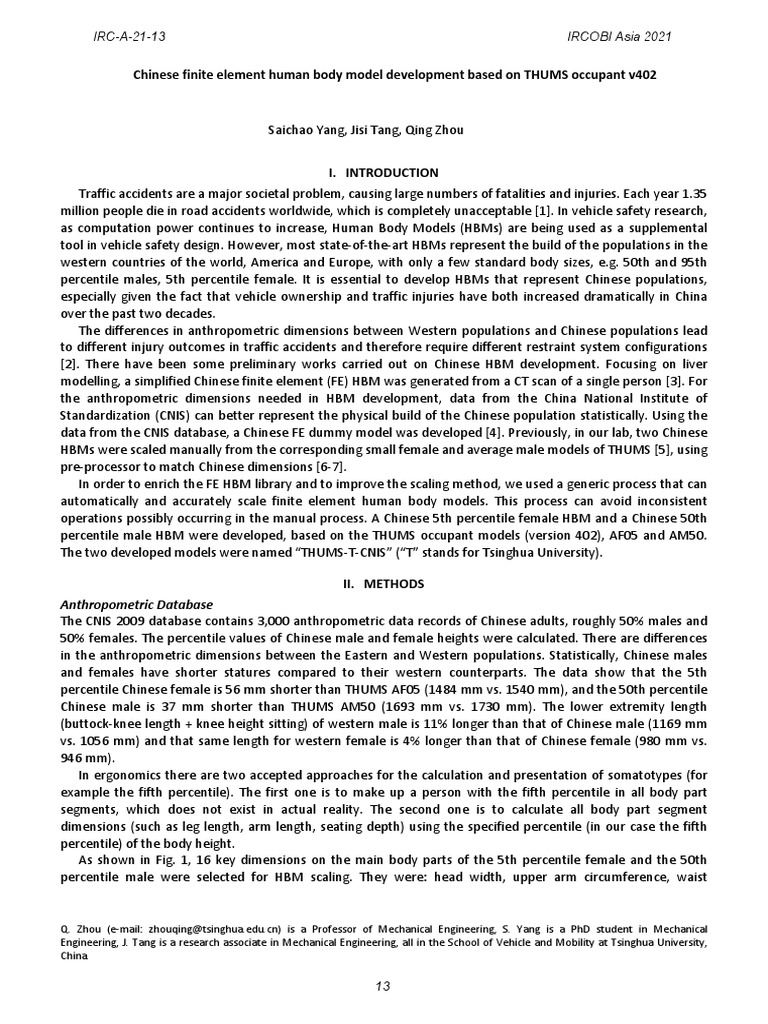 Chinese Finite Element Human Body Model Development Based On THUMS ...