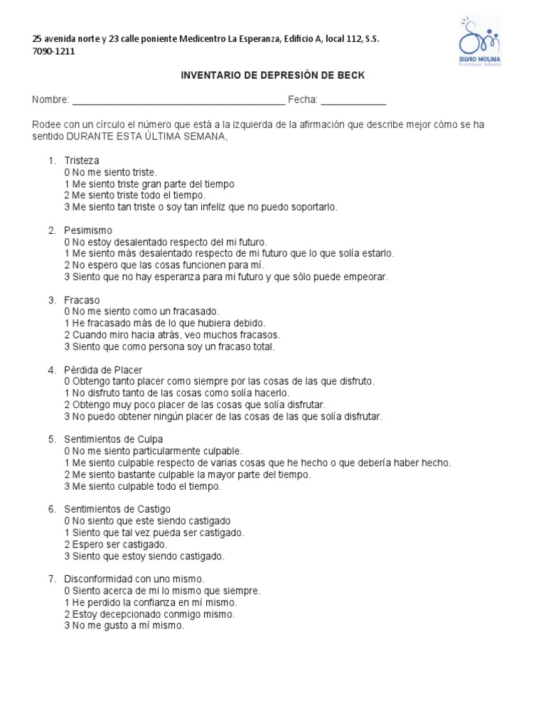Escala de Depresión de Beck | PDF