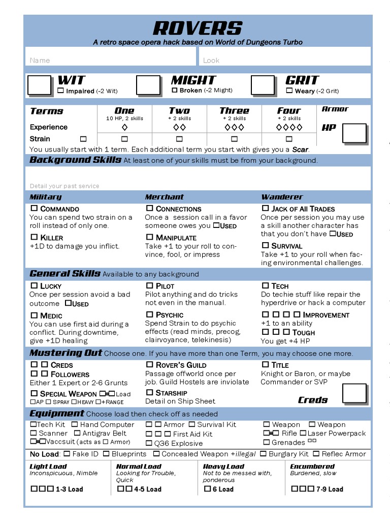 Star Rovers - Character - Sheet - Form-Fillable | PDF