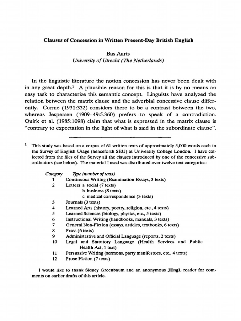 Clauses of Concession in Written Present-Day British English | PDF ...