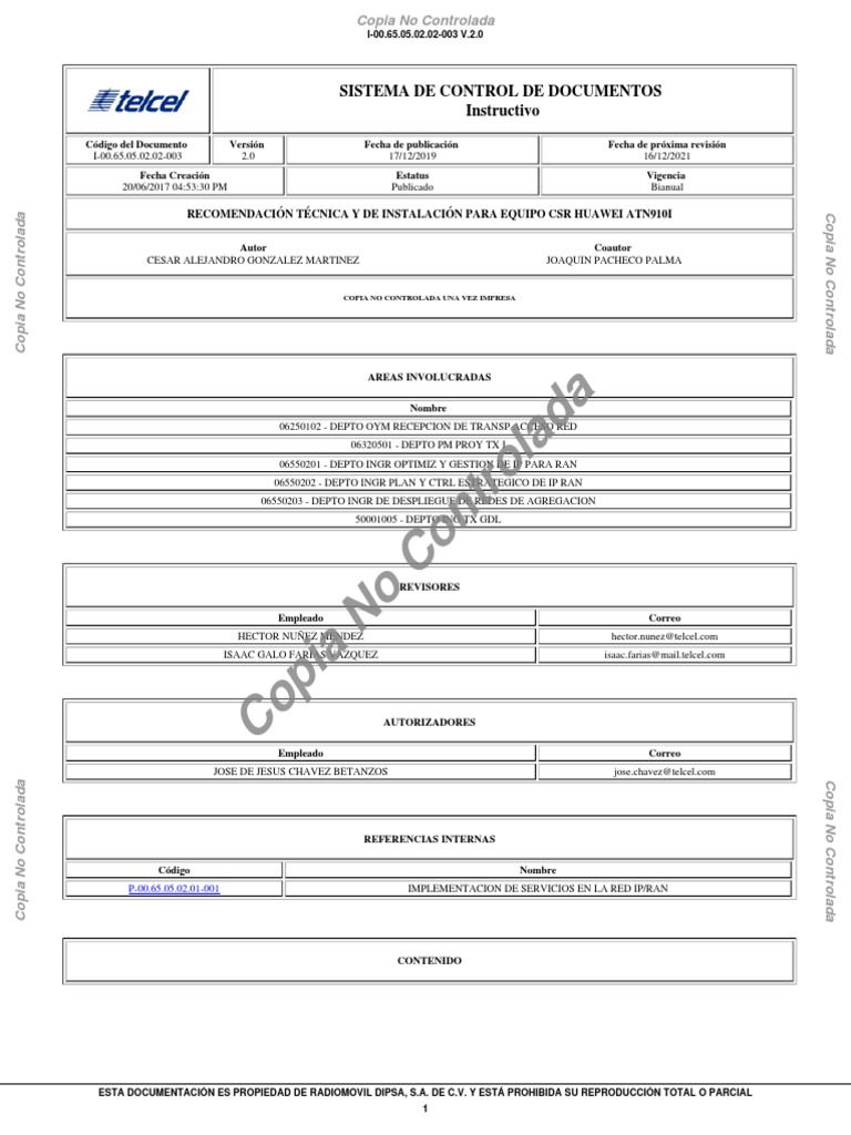 RECOMENDACION DE INSTALACION CSR HUAWEI ATN910i | PDF | Redes de ...