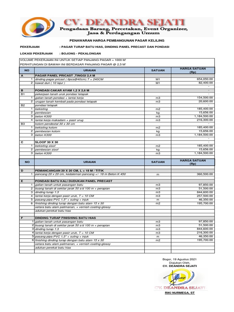 Rab Penawaran Pembuatan Pagar | PDF