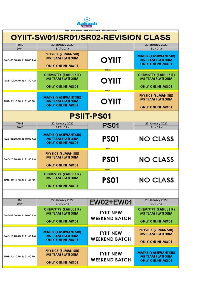 Aakash Time Table | PDF | Physical Sciences