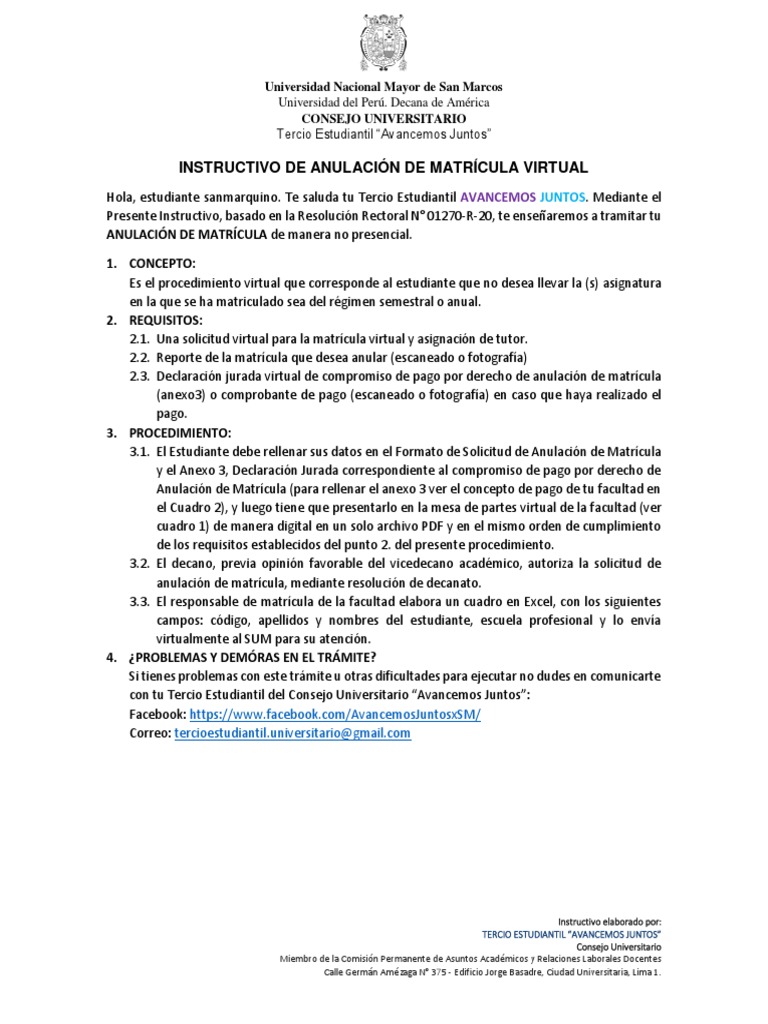 Instructivo de Anulación de Matrícula | PDF | Universidad | Science