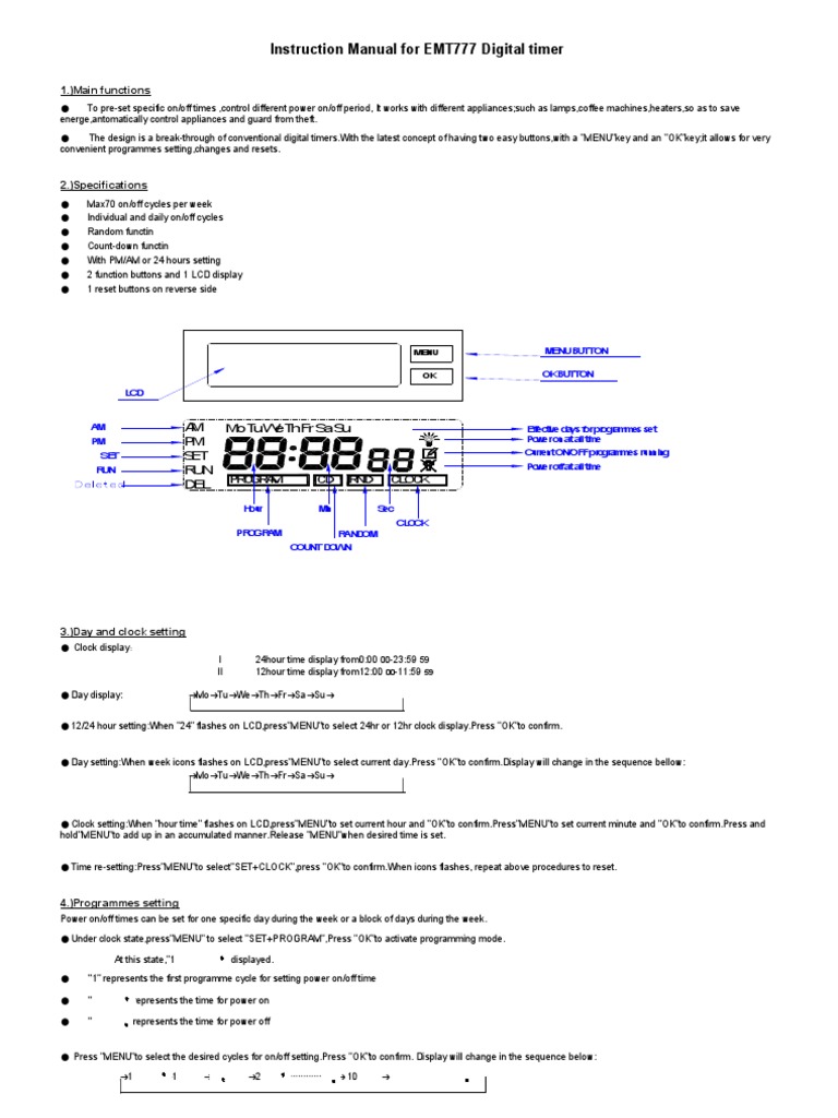 Comprehensive Instruction Manual for the EMT777 Digital Timer ...