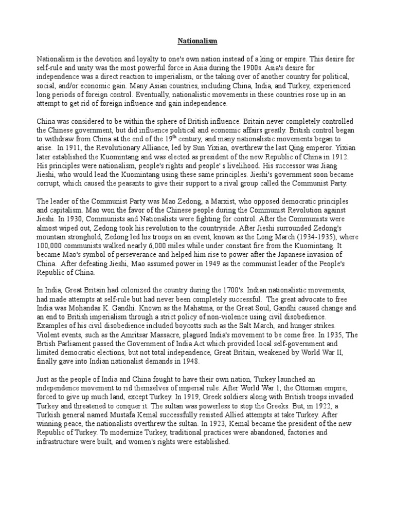 Nationalism Essay | PDF | Chiang Kai Shek | Kuomintang