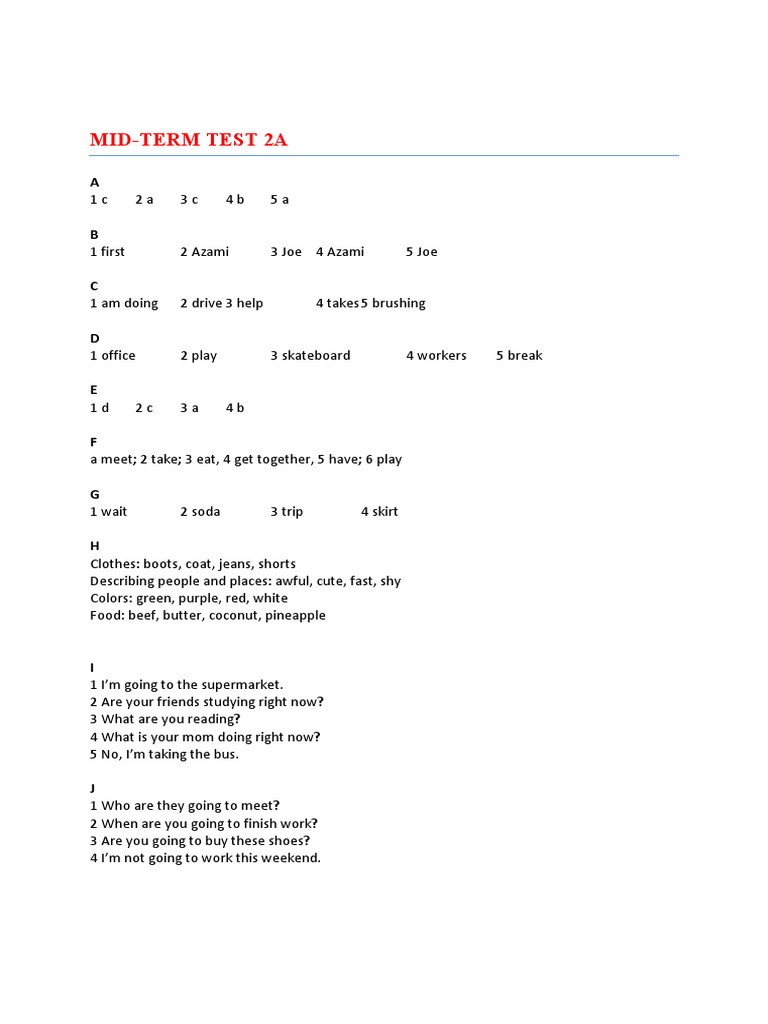 Evolve - L1 - Midterm - Units 7-12 - A - AnswerKey | PDF