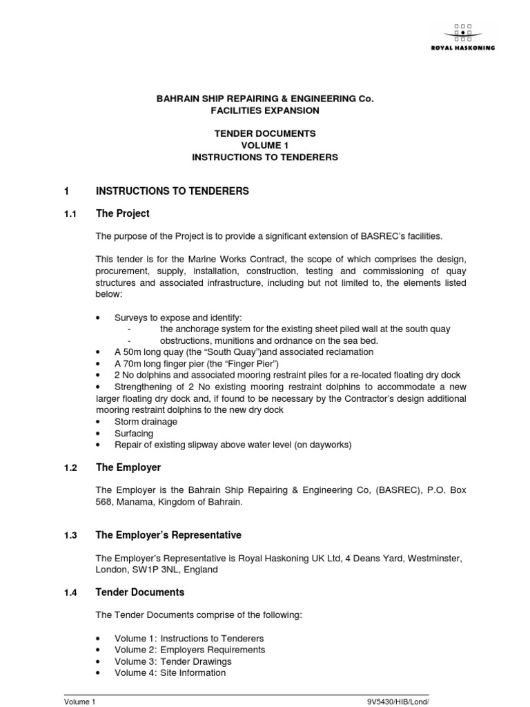 Instructions To Tenderers Page 1 | PDF