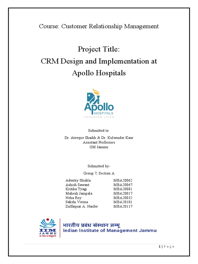 Project Title: CRM Design and Implementation at Apollo Hospitals | PDF ...