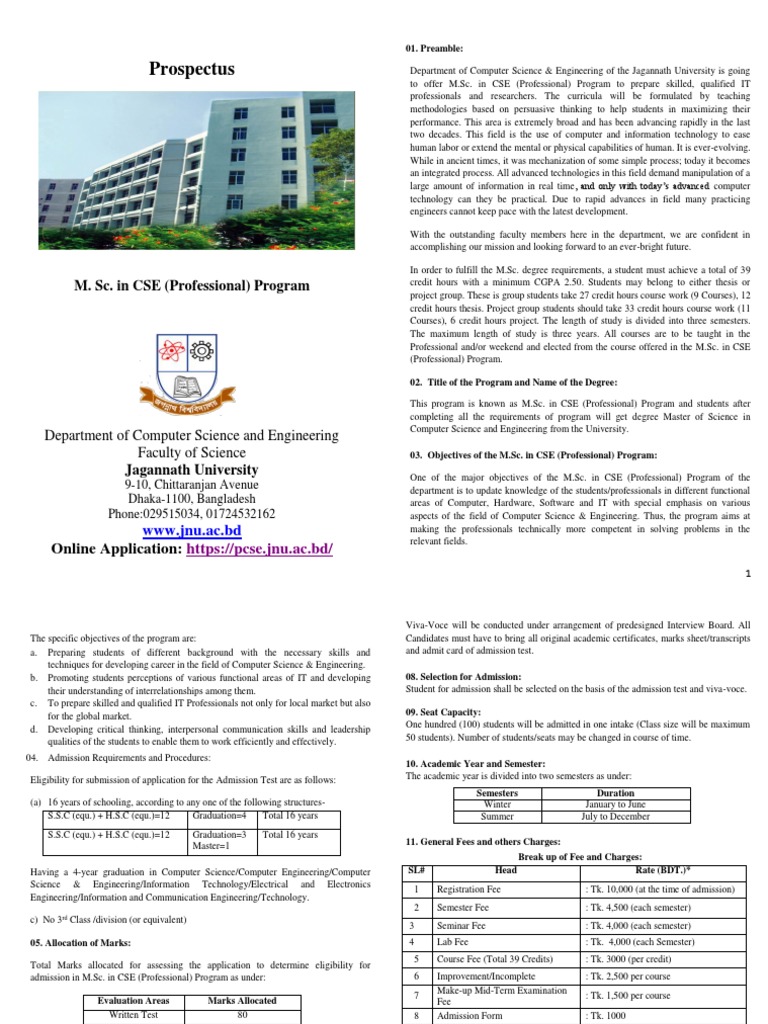 Prospectus: M. Sc. in CSE (Professional) Program | Download Free PDF ...