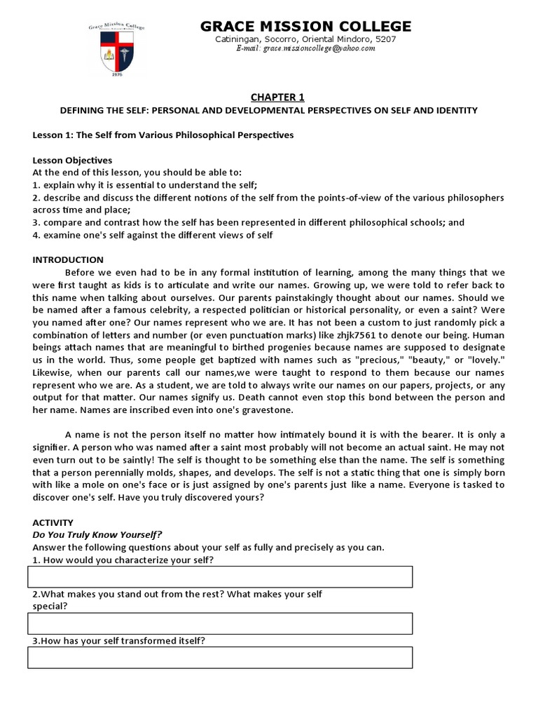 Understanding The Self Lesson 1 | PDF | Empiricism | Soul