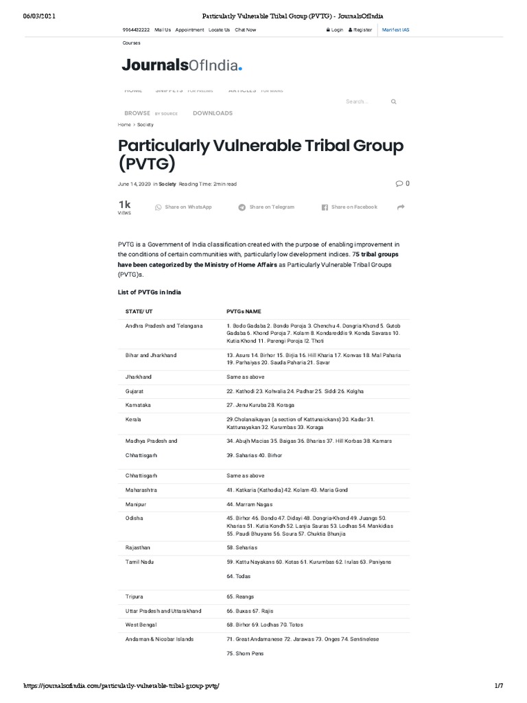 PVTGs in India: A Comprehensive List | PDF | Social Groups Of India ...