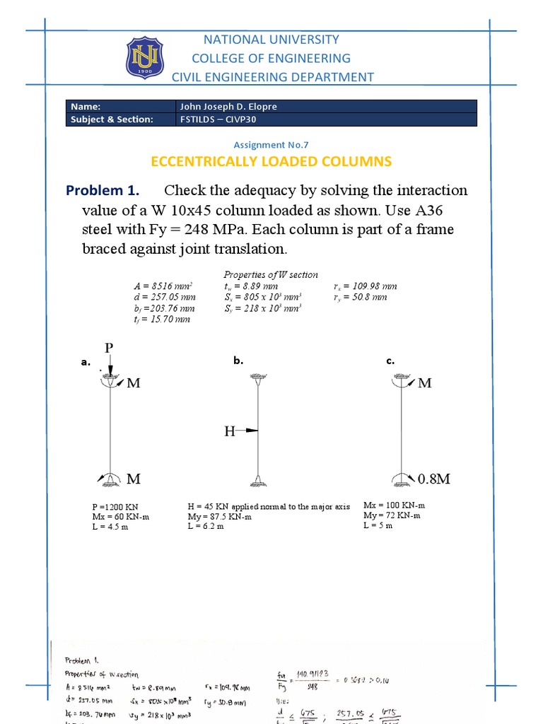 Assignment No. 7. Eccentrically Loaded Columns | PDF