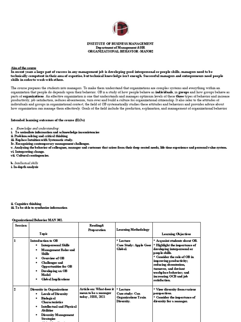 Course Outline | PDF | Leadership | Organizational Behavior Course Outline | PDF | Leadership | Organizational Behavior