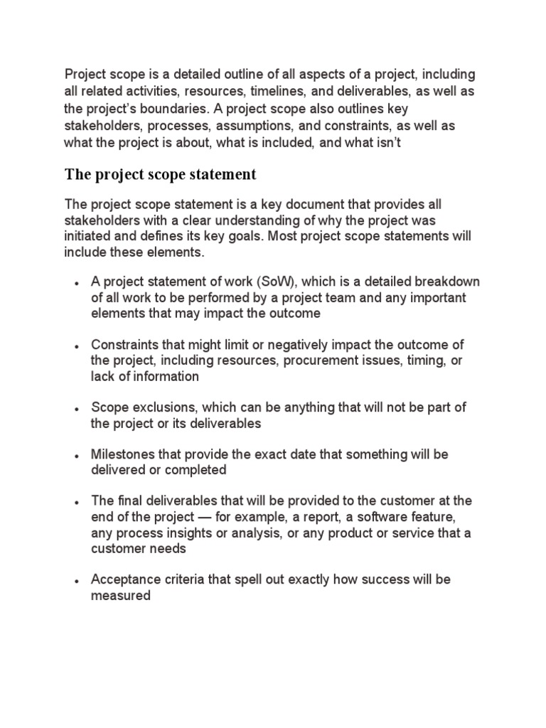 Comprehensive Project Scope Outline | PDF | Goal | Project Management