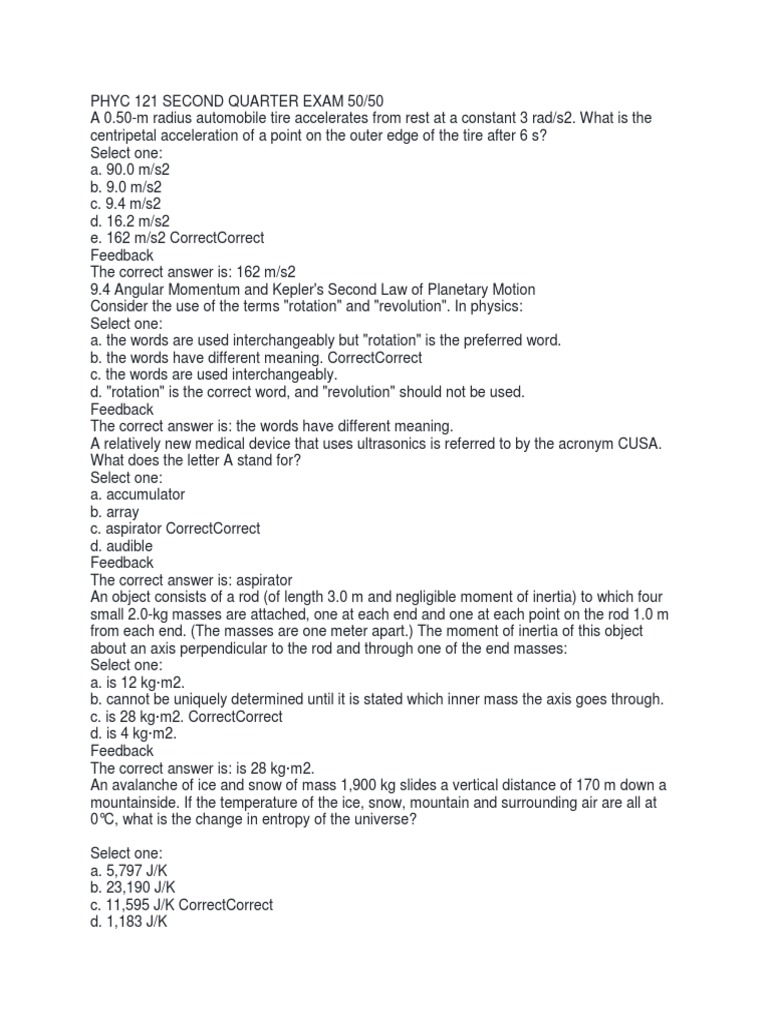 Physics Exam | PDF | Rotation Around A Fixed Axis | Waves
