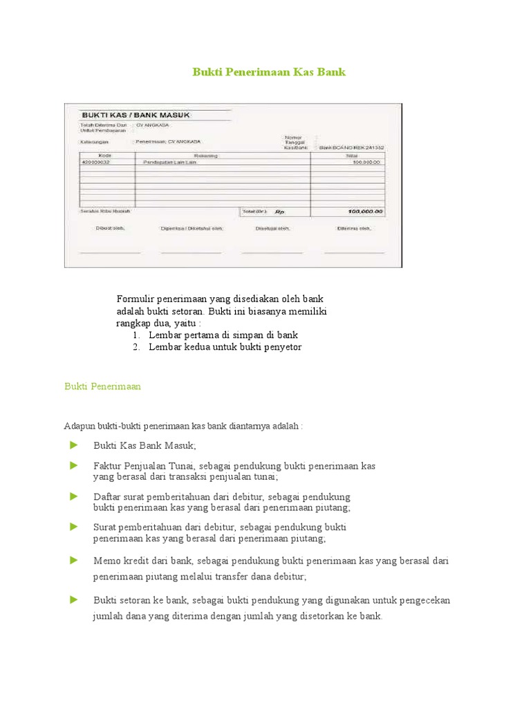 Bukti Penerimaan Kas Bank | PDF