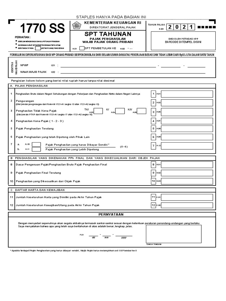 Formulir SPT 1770 SS 2021 | PDF