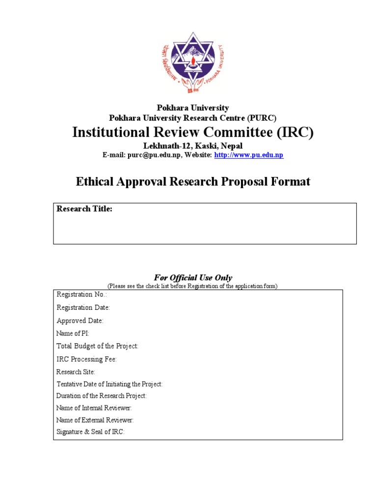 Institutional Review Committee (IRC) : Ethical Approval Research ...