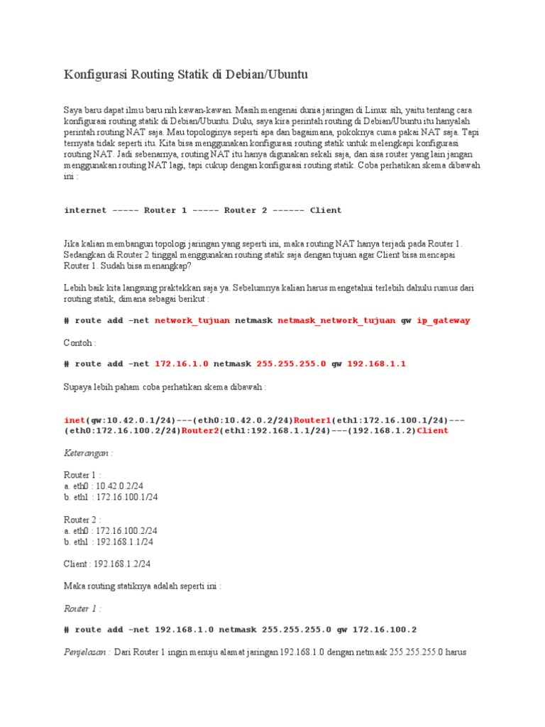 Konfigurasi Routing Statik Di Debian | PDF