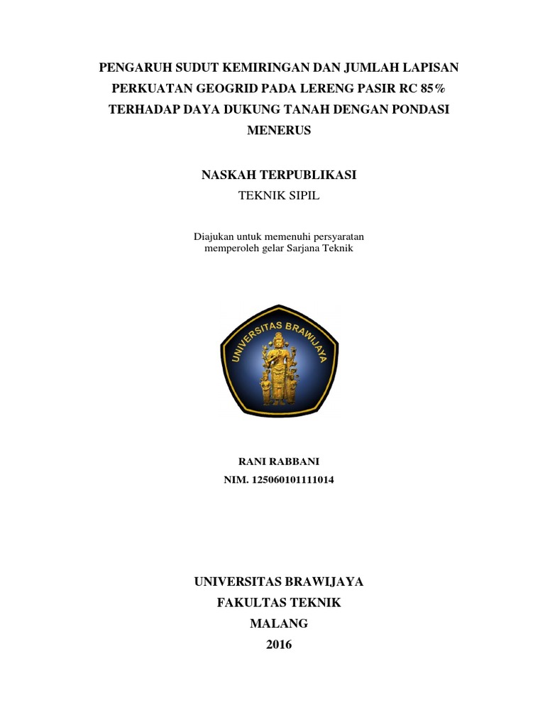 Pengaruh Sudut Kemiringan Dan Jumlah Lapisan Perkuatan | PDF