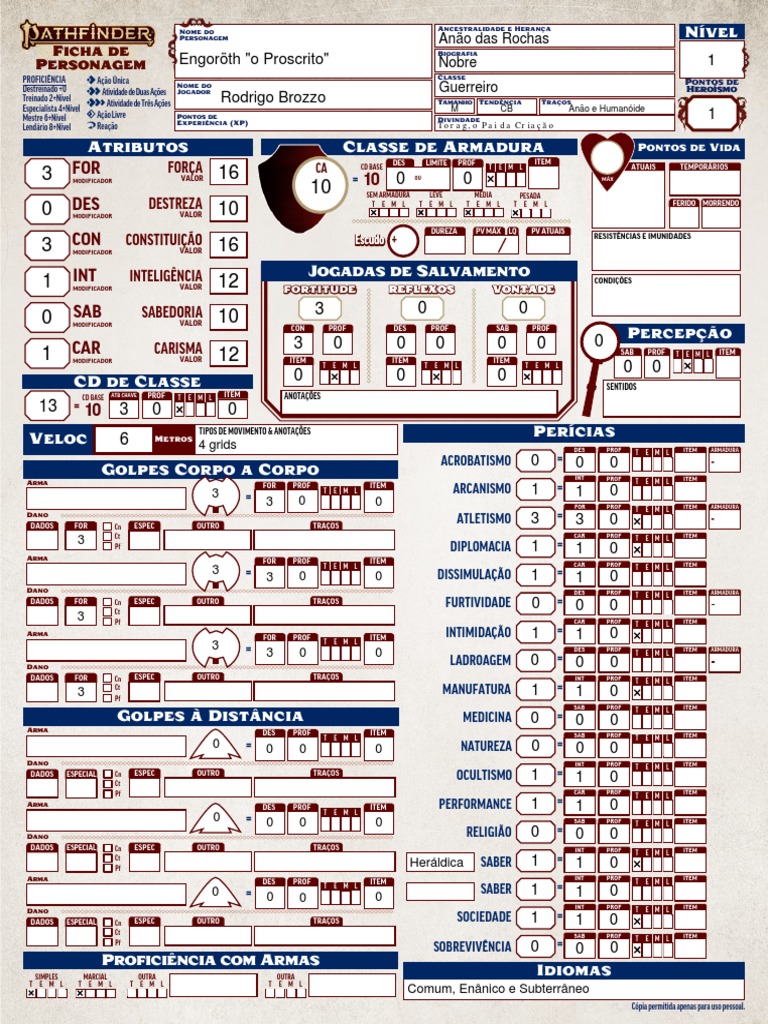 Pathfinder 2e Ficha de Personagem Editavel PDF Free | PDF | Pensamento mágico