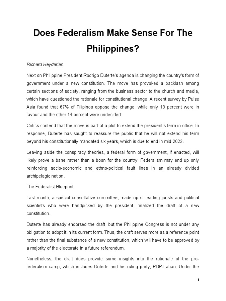 Does Federalism Make Sense For The Philippines | PDF | Federalism ...