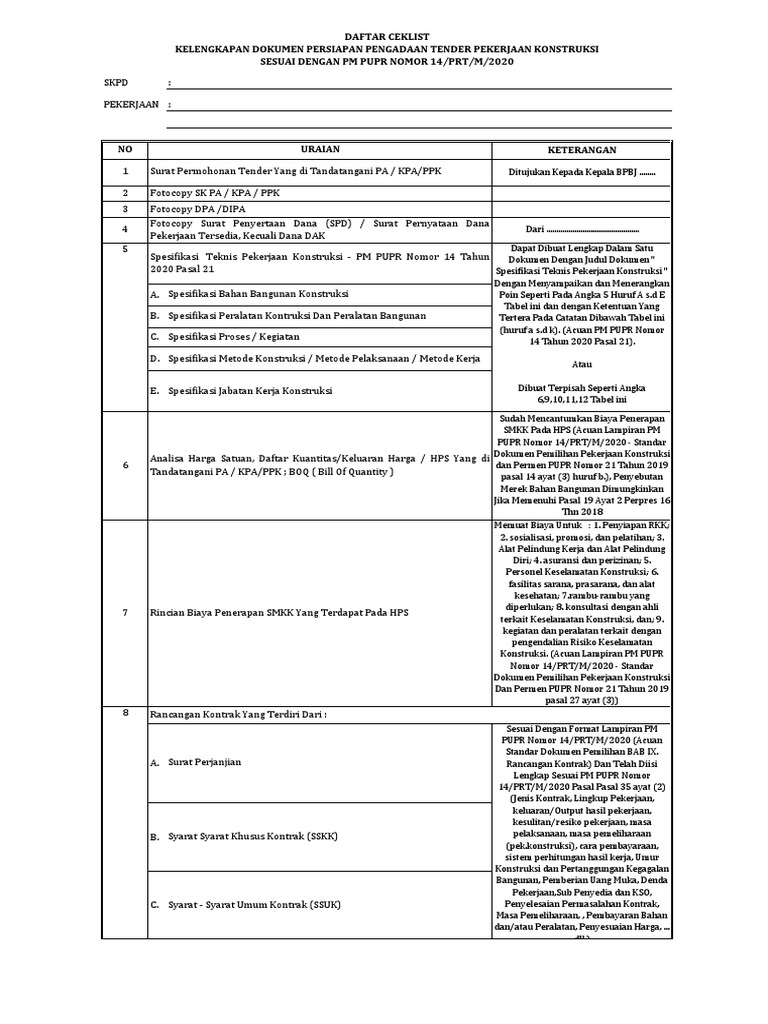 Daftar Checklist DPP Pekerjaan Konstruksi | PDF