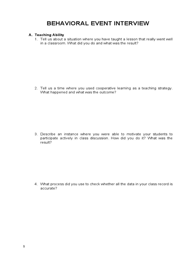 Behavioral Event Interview: A. Teaching Ability | PDF | Learning ...