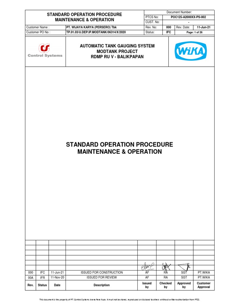 PS-002 Sop Maintenance & Operation - R000 | PDF